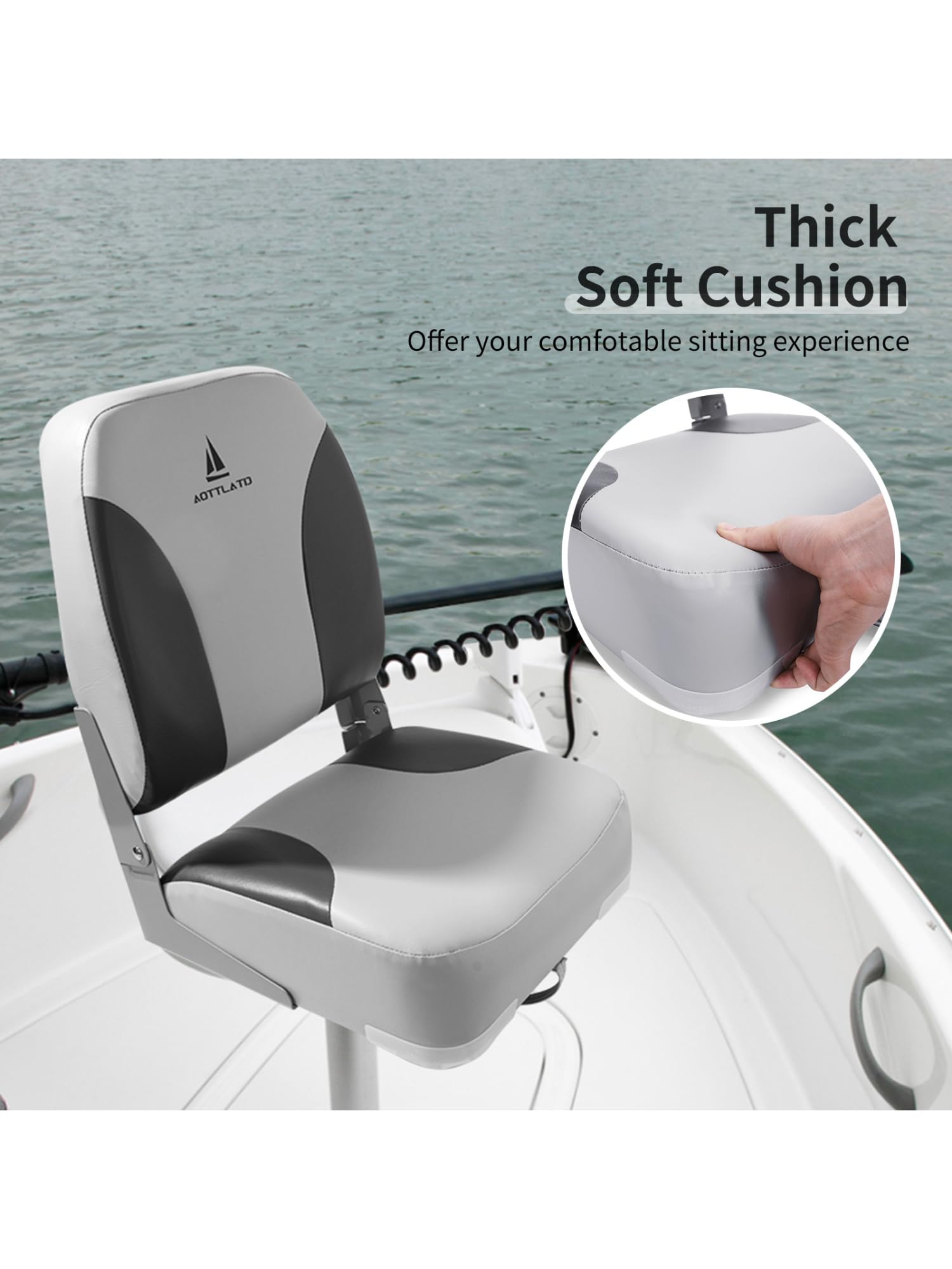 AOTTLATD Deluxe Folding Fishing Boat Seat Waterproof Classical Boat Seat, Gray and Black