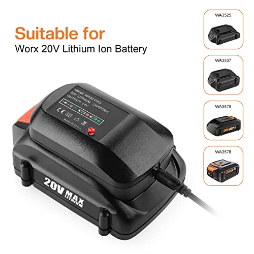 20V 2Pack Energup Battery Replacement for Worx 20V Lithium Battery PowerShare for WA3520 WA3525 WA3575 WG151s WG155s WG251s WG255s WG540s WG545s WG890 WG891 + a Worx 20V Battery Charger