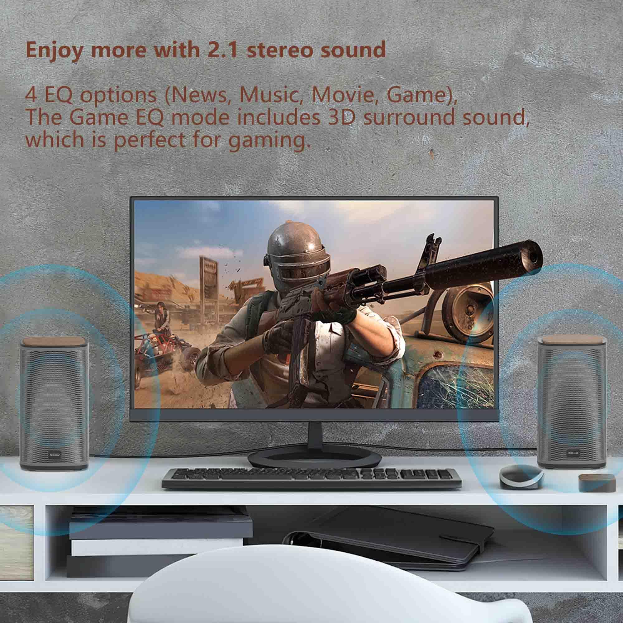 KEiiD 2.1 Bluetooth Computer Speakers with Wireless Subwoofer and Wireless Touchpad Control for Desktop Laptop PC Stereo Gaming Speakers, 4 EQ Modes, Aesthetic Style, 2025 New Model