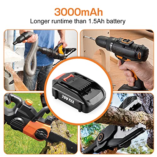 20V 2Pack Energup Battery Replacement for Worx 20V Lithium Battery PowerShare for WA3520 WA3525 WA3575 WG151s WG155s WG251s WG255s WG540s WG545s WG890 WG891 + a Worx 20V Battery Charger
