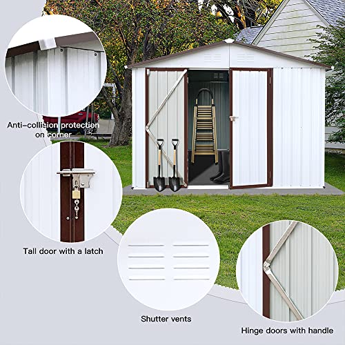 ZCBYBT 8x6 ft Backyard Garden Shed Metal Kit Utility Tool Storage Outdoor Storage Shed Thickened Galvanized Steel with Lockable Double Doors