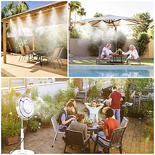 Misters for Outside Patio,Outdoor Water Misting Cooling System,50FT|15M.Backyard Mist Hose Kit for Garden,Greenhouse,Fan,Deck,Umbrella,Canopy,Pool,Porch.Trampoline Sprinkler Park,BBQ Party Accessories