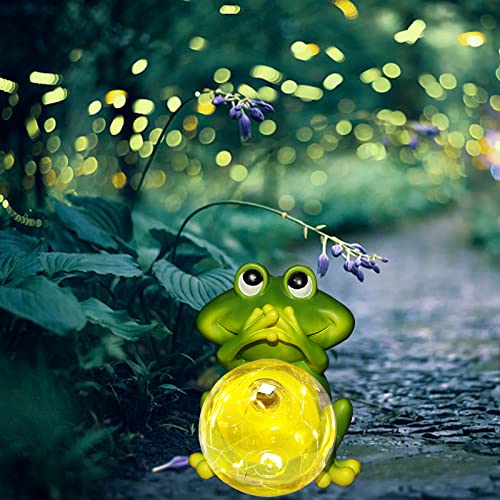 ANGMLN Garden Frog Decor Figurines, Solar Lights Outdoor Decorative Waterproof Cute Garden Sculptures & Statues for Patio Yard Lawn Clearance Ornaments