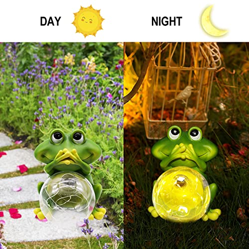 ANGMLN Garden Frog Decor Figurines, Solar Lights Outdoor Decorative Waterproof Cute Garden Sculptures & Statues for Patio Yard Lawn Clearance Ornaments
