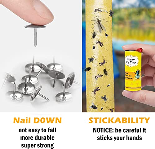 Dwcom 20 Packs Fly Tape, Fly Strips, Fly Paper Strips Roll Ribbon, Sticky Fruit Fly Traps Hanging Catcher Gnat Fungus Trap Killer for Indoors Outdoors