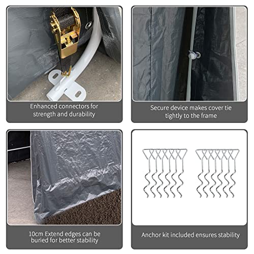 Outsunny 8' x 7' Garden Storage Tent, Heavy Duty Bike Shed, Patio Storage Shelter w/Metal Frame and Double Zipper Doors, Dark Grey