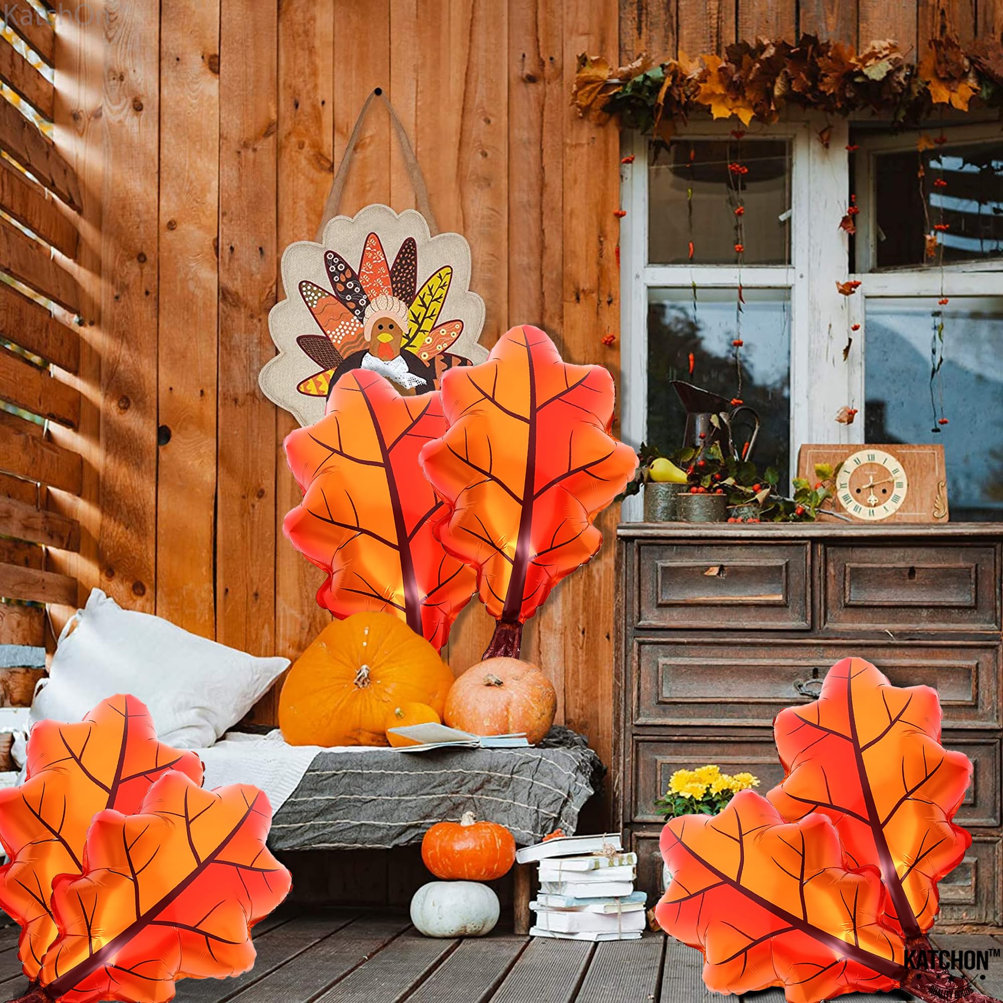 KatchOn, Large Fall Leaf Balloons - 27 Inch, Pack of 6 | Big Transparent Fall Balloons - 22 Inch, Pack of 6 | Fall Balloons for Thanksgiving Decorations | Thanksgiving Balloons for Fall Decorations