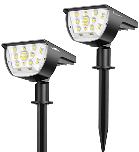LiBlins Solar Landscape Spotlights Outdoor, [2 Pack/3 Modes] 2-in-1 Solar Landscaping Spotlights, IP67 Waterproof Solar Powered Wall Lights for Yard Garden Patio Driveway Pool (Cold White/33 LED)