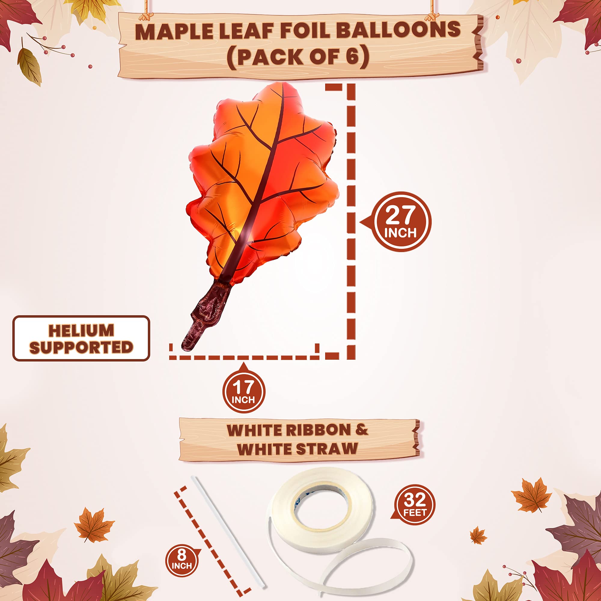 KatchOn, Large Fall Leaf Balloons - 27 Inch, Pack of 6 | Big Transparent Fall Balloons - 22 Inch, Pack of 6 | Fall Balloons for Thanksgiving Decorations | Thanksgiving Balloons for Fall Decorations