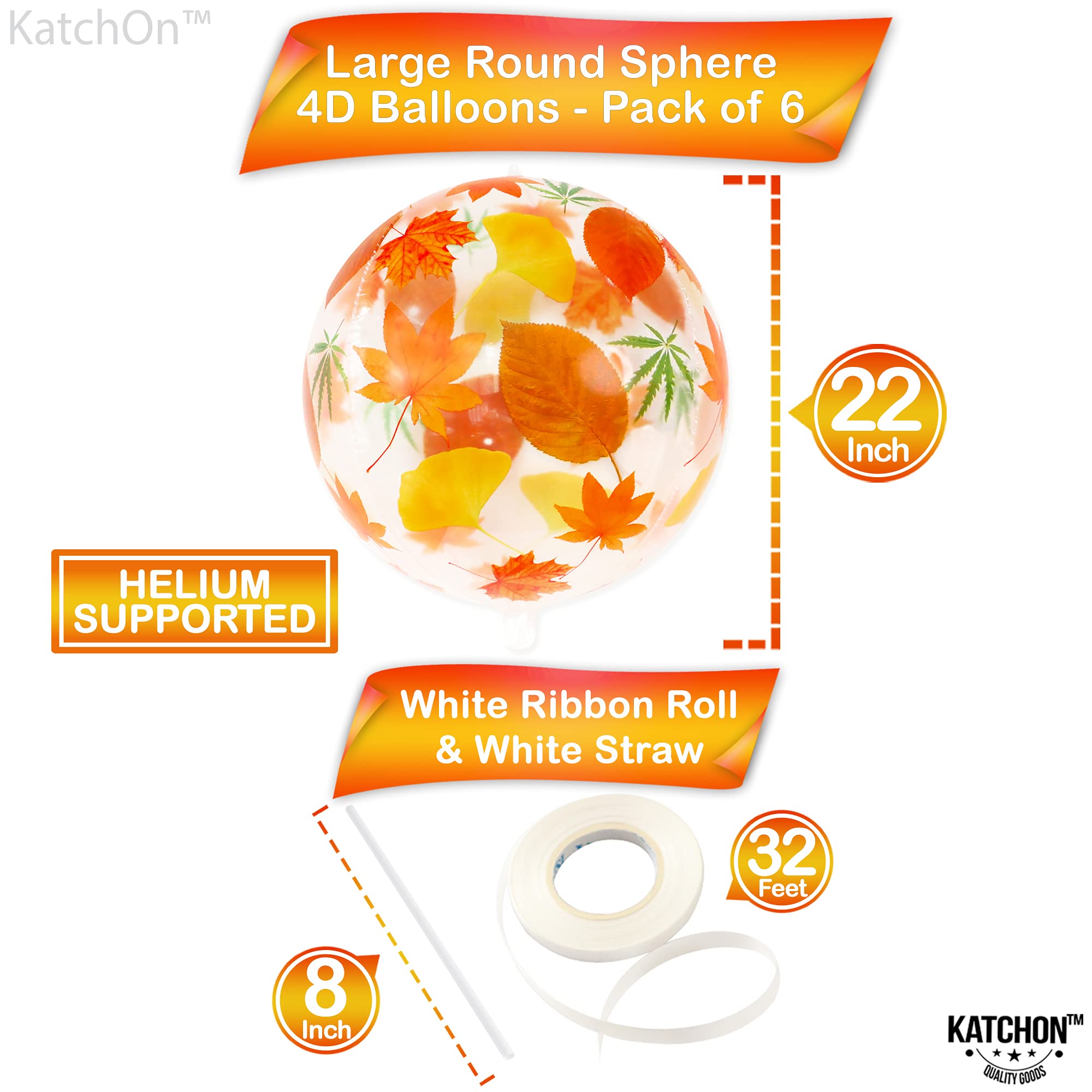 KatchOn, Large Fall Leaf Balloons - 27 Inch, Pack of 6 | Big Transparent Fall Balloons - 22 Inch, Pack of 6 | Fall Balloons for Thanksgiving Decorations | Thanksgiving Balloons for Fall Decorations