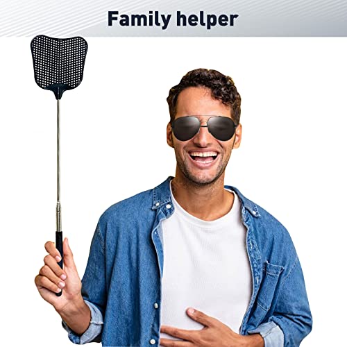 Fly Swatter, Flexible and Durable Telescopic Stainless Steel Retractable Handle ,Manual Fly swatters for Home,Garden,Classroom and Office (2Pcs Black& Blue)