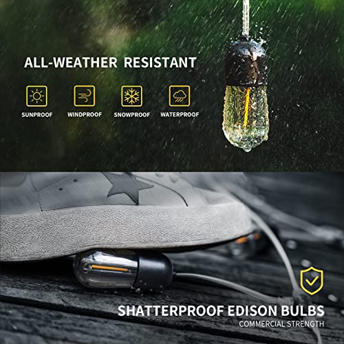 Nora Gift Solar Outdoor String Lights with 12 Edison Shatterproof Bulbs-28FT Commercial Grade Waterproof Strand,Haning String LED Lights Decor for Garden, Backyard, Porch, Café and Bistro