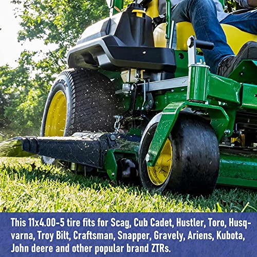 LotFancy 11x4.00-5β Lawn Mower Tire on Wheel, Flat Free, 5/8" or 3/4" Bushings, 3.4"-4"-4.5"-5" Centered Hub, Smooth Tread Tire for Zero Turn Mowers