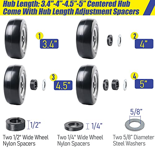 LotFancy 11x4.00-5β Lawn Mower Tire on Wheel, Flat Free, 5/8" or 3/4" Bushings, 3.4"-4"-4.5"-5" Centered Hub, Smooth Tread Tire for Zero Turn Mowers