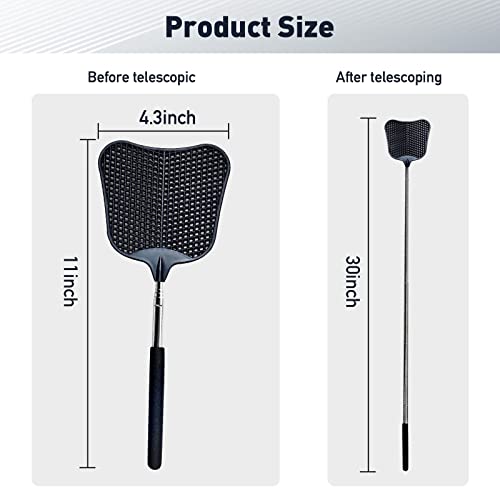 Fly Swatter, Flexible and Durable Telescopic Stainless Steel Retractable Handle ,Manual Fly swatters for Home,Garden,Classroom and Office (2Pcs Black& Blue)