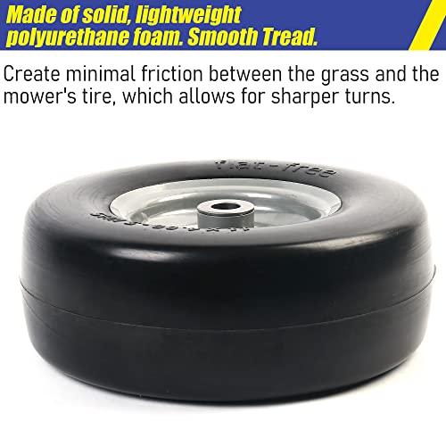 LotFancy 11x4.00-5β Lawn Mower Tire on Wheel, Flat Free, 5/8" or 3/4" Bushings, 3.4"-4"-4.5"-5" Centered Hub, Smooth Tread Tire for Zero Turn Mowers
