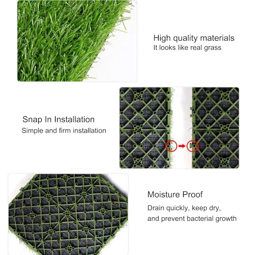 MIUPOO Artificial Fake Grass Tiles Interlocking Turf with Drain Holes, Turf Tiles Squares,Astroturf Rug Outdoor, Astroturf for Dogs Pet, Grass Table Runner,12 x 12 Inches 8 Piece