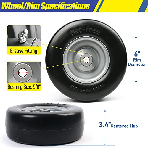 LotFancy 11x4.00-5β Lawn Mower Tire on Wheel, Flat Free, 5/8" or 3/4" Bushings, 3.4"-4"-4.5"-5" Centered Hub, Smooth Tread Tire for Zero Turn Mowers