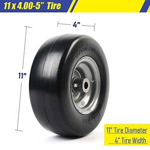 LotFancy 11x4.00-5β Lawn Mower Tire on Wheel, Flat Free, 5/8" or 3/4" Bushings, 3.4"-4"-4.5"-5" Centered Hub, Smooth Tread Tire for Zero Turn Mowers