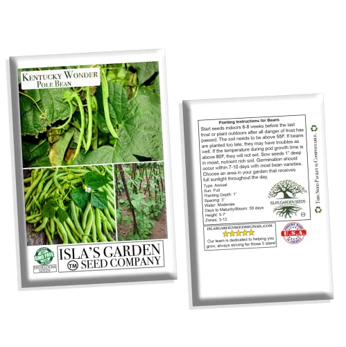 Kentucky Wonder Pole Bean Seeds for Planting, 30 Heirloom Seeds Per Packet, (Isla's Garden Seeds), Non GMO Seeds, Botanical Name: Phaseolus vulgaris, Great Home Garden Gift