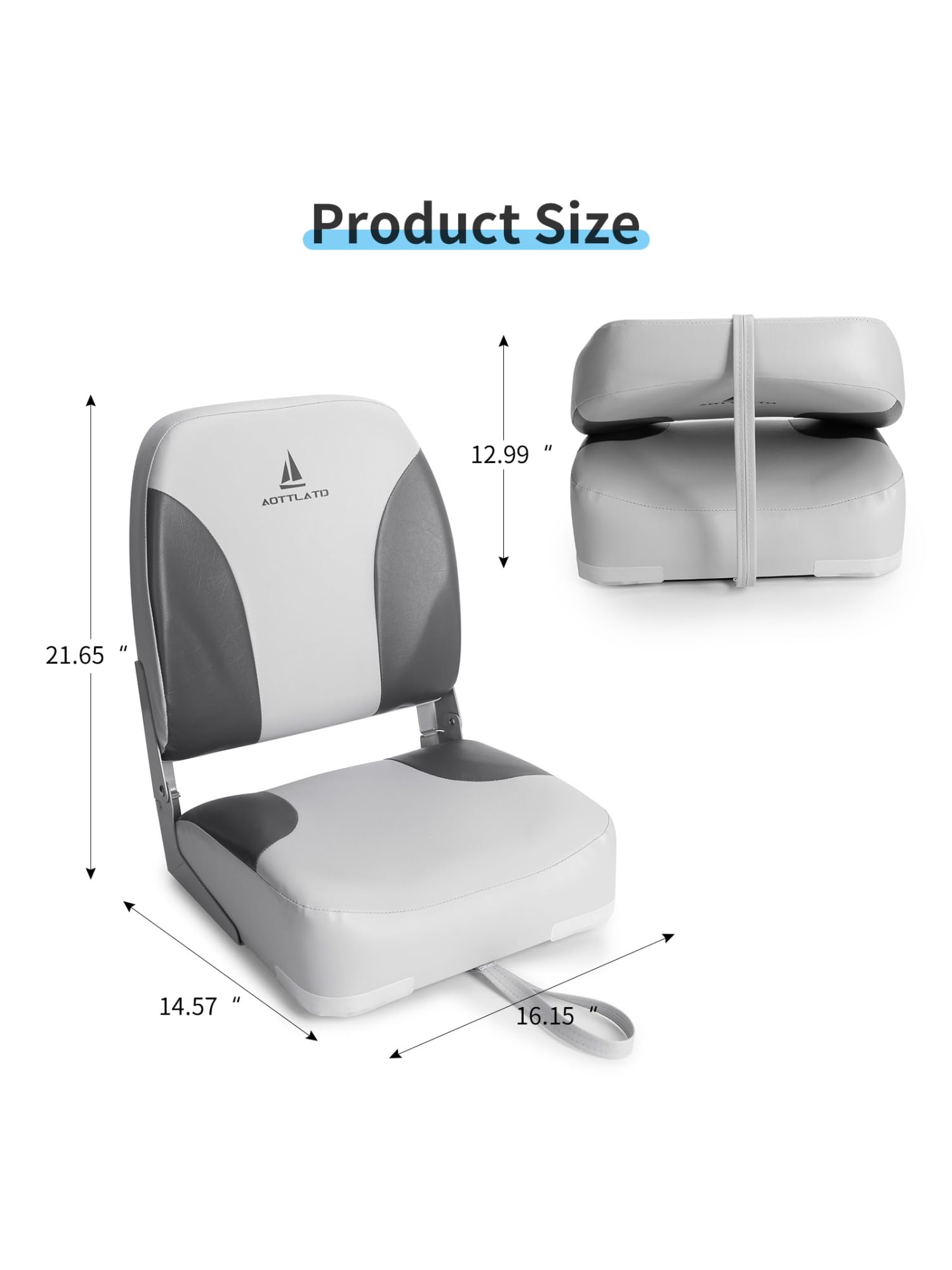 AOTTLATD Deluxe Folding Fishing Boat Seat Waterproof Classical Boat Seat, Gray and Black