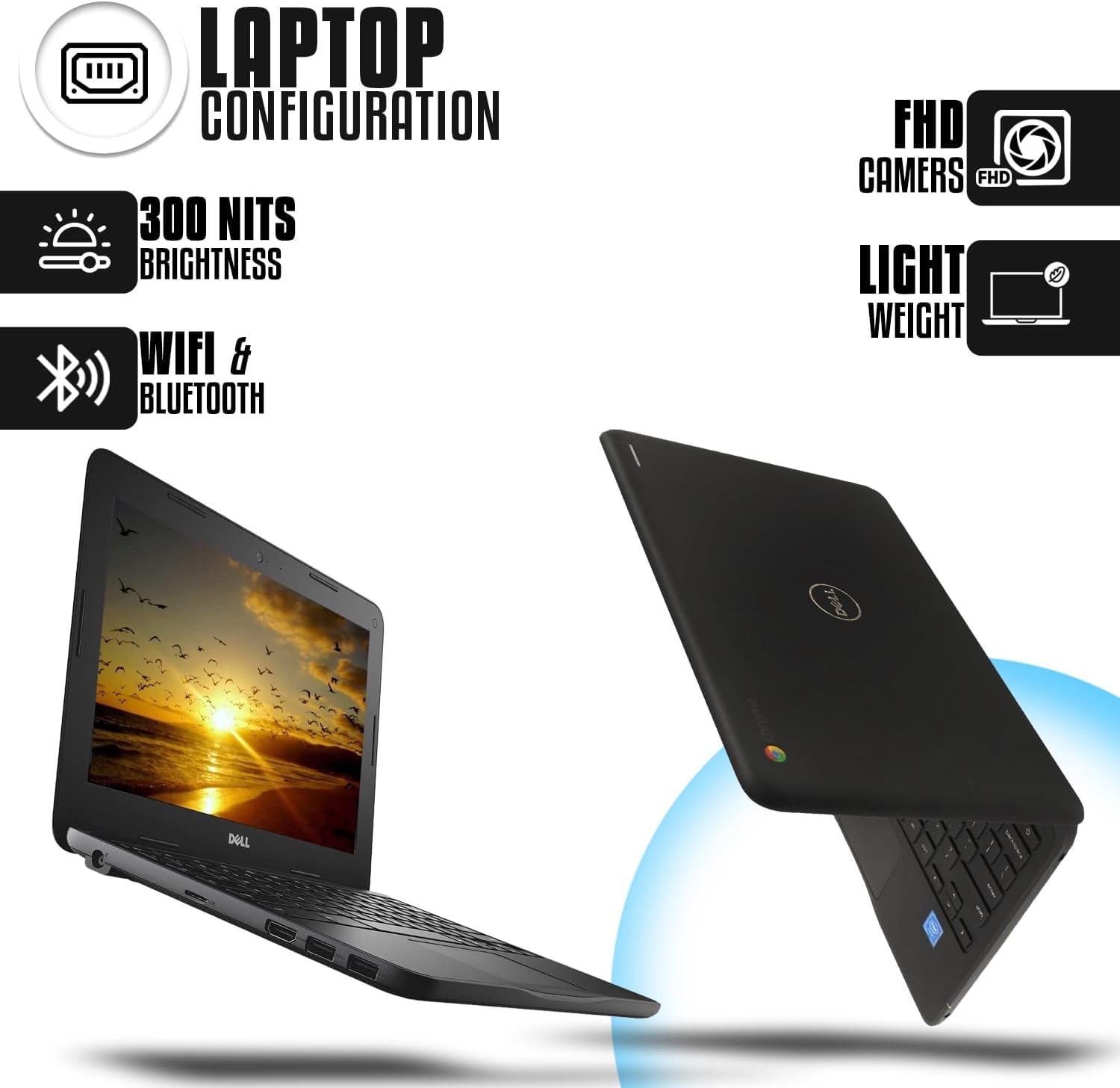 Dell Chromebook 3180 Laptop PC, Intel Celeron N3060 Processor, 4GB Ram, 16GB SSD Storage, Wi-Fi | Bluetooth, HDMI, USB 3.1 Gen 1, Web Camera, Chrome OS (Renewed)