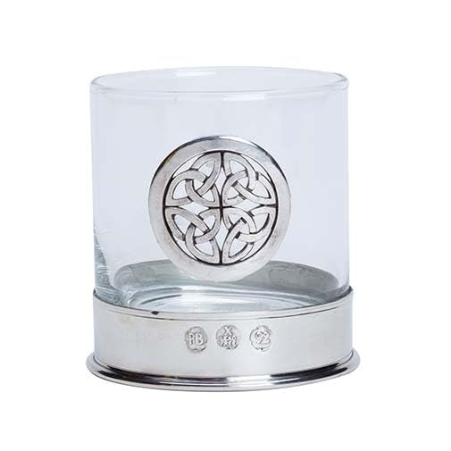 GaelSong Set of 2 Whisky Glasses Pewter Handcrafted 11 Oz, Celtic Barware for Scotch, Bourbon, Liquor and Cocktail Drinks Men's Gift (Celtic Knot)