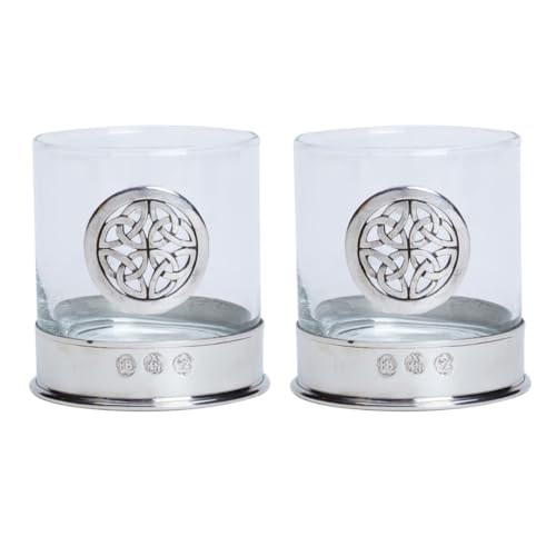 GaelSong Set of 2 Whisky Glasses Pewter Handcrafted 11 Oz, Celtic Barware for Scotch, Bourbon, Liquor and Cocktail Drinks Men's Gift (Celtic Knot)