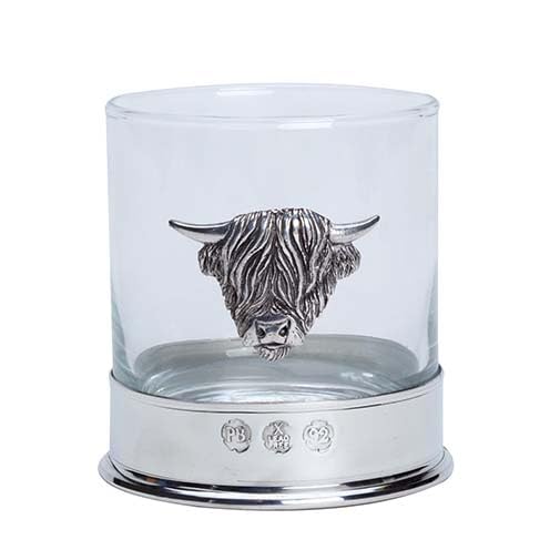 GaelSong Highland Cow Whisky Glass Pewter Scottish Handmade Bar Celtic Kitchenware Party Drinks Christmas Birthday Present Housewarming Gift 8 Oz.