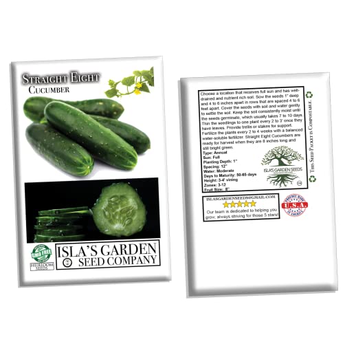 "Straight Eight" Cucumber Seeds for Planting, 150+ Heirloom Seeds Per Packet, (Isla's Garden Seeds), Non GMO Seeds, Botanical Name: Cucumis Sativis, 90% Germination Rate