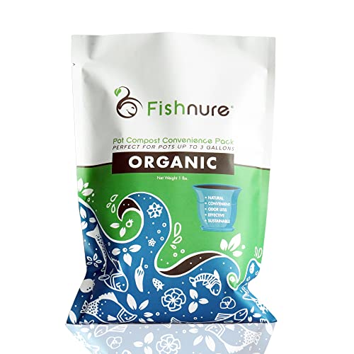 Fishnure 1 Pound Convenience Pack - 1 Pot 1 Bag - Odorless Organic Humus Compost Fish Manure Fertilizer - OMRI Listed - with Living microbes for Potted Plants, Indoor Plants, and Flowers (1 Pack)