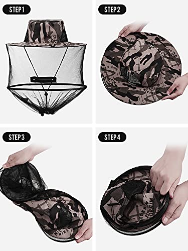 4 Pieces Mosquito Head Mesh Mosquito Cap Net Hat Face Cover with Zipper Foldable Fly Protection Netting Hat for Fishing Hiking Gardening, 4 Colors