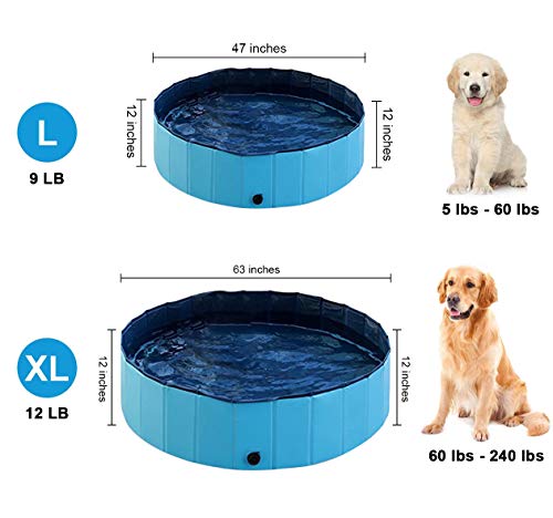 Foldable Dog Pool for Large Dogs - KizmetKare Portable Kiddie Pool Plastic Pet Bath Tub, Outdoor Dog Swimming Pool (XL - 63" X12")