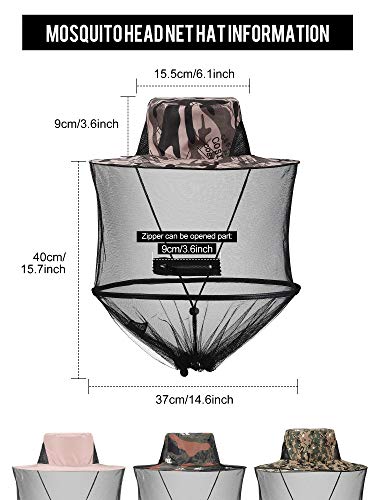 4 Pieces Mosquito Head Mesh Mosquito Cap Net Hat Face Cover with Zipper Foldable Fly Protection Netting Hat for Fishing Hiking Gardening, 4 Colors