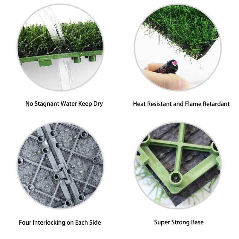 MIUPOO Artificial Fake Grass Tiles Interlocking Turf with Drain Holes, Turf Tiles Squares,Astroturf Rug Outdoor, Astroturf for Dogs Pet, Grass Table Runner,12 x 12 Inches 8 Piece