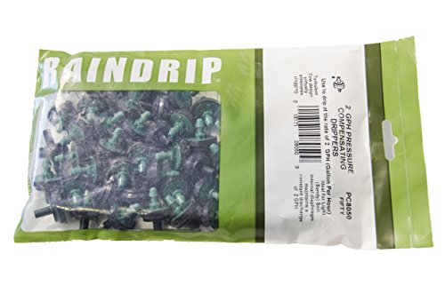 Raindrip PC8050B 2 GPH Pressure Compensating Drippers, 50 Per Bag Maintains Constant Water Flow to Irrigation Line, 50-Pack, Green/Black