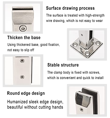 PHASFBJ 10pcs Stainless Steel Square Glass Clamp, Pool Fence Balustrade Post Clip, for Balcony Garden Deck, Balcony, Railings, Floor-Standing Heavy Duty Stainless Steel Stand,Silver