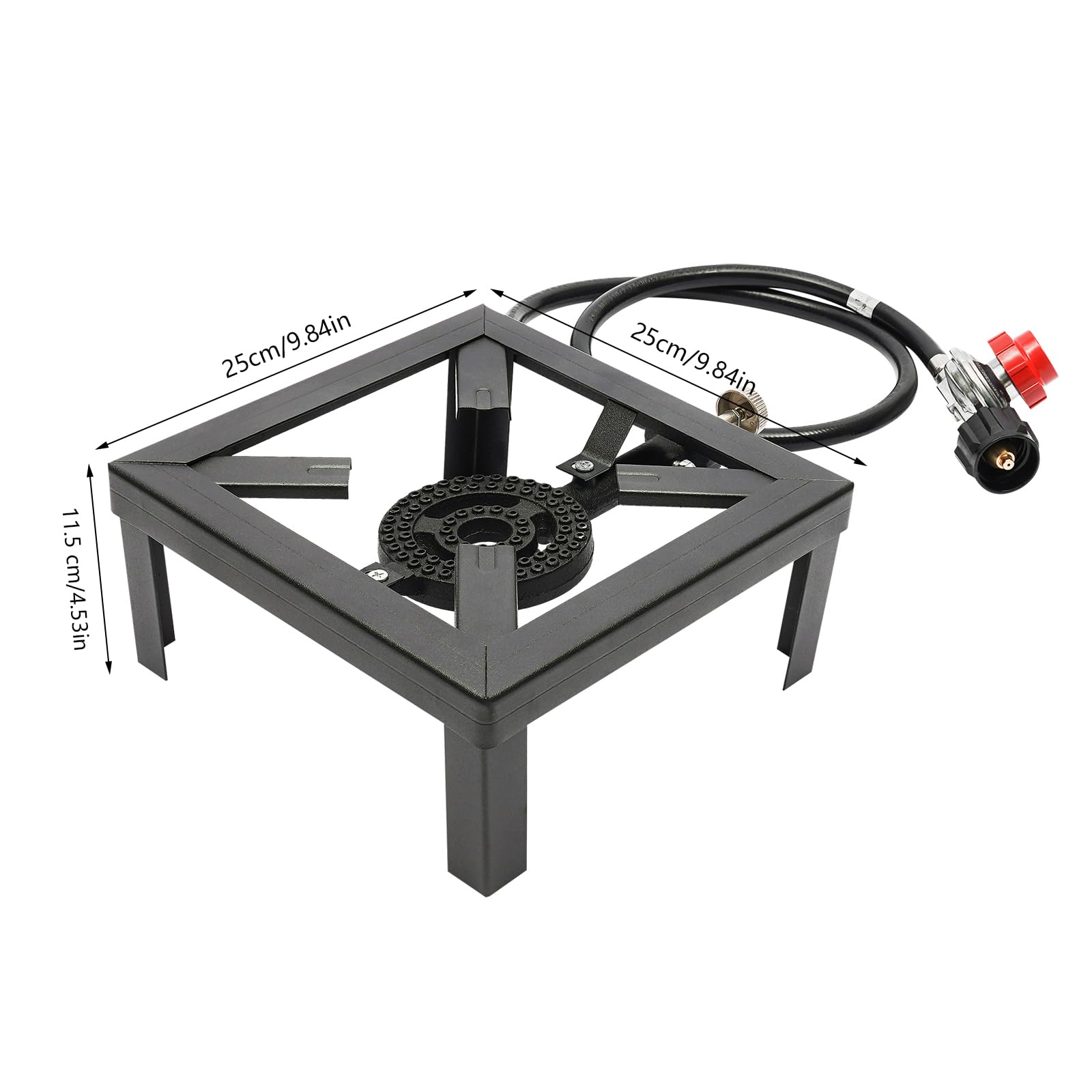 Square Portable Single Burner Outdoor Gas Stove Propane Cooker with Adjustable 0-20Psi Regulator Hose for Patio Camping, BBQ, Home Brewing, Turkey Fry, Maple Syrup Prep