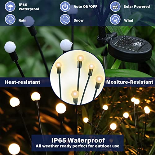 Romdecyn Firefly Lights Solar Outdoor Waterproof , 8 LED Starburst Swaying Solar Powered Firefly Path Lights Decoration for Garden Patio Party Holiday Landscape Pathway, Warm White (4Pack)