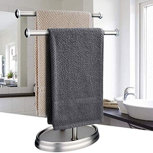 LIRUXUN Silver Hand Towel Holder, Free Standing Towel Rack, Stainless Steel Necklace Holder Jewelry Organizer Bracelet Display Stand