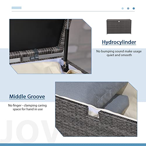 JOIVI Outdoor Patio Storage Box Waterproof, 120 Gallon Wicker Storage Bin, Large Deck Box For Cushions, Garden Tools, Pool Toys, Gray