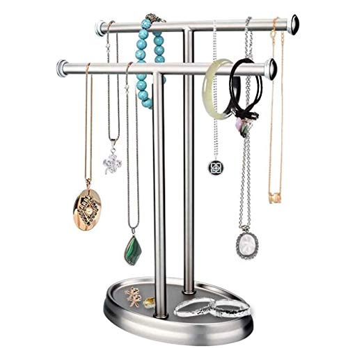 LIRUXUN Silver Hand Towel Holder, Free Standing Towel Rack, Stainless Steel Necklace Holder Jewelry Organizer Bracelet Display Stand