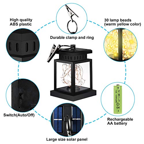 Homeyearn Hanging Solar Lights Outdoor 30 LED Warm Solar Fairy Lights Waterproof Solar Lanterns Decor for Garden Yard Patio Umbrella Tree (4 Pack)