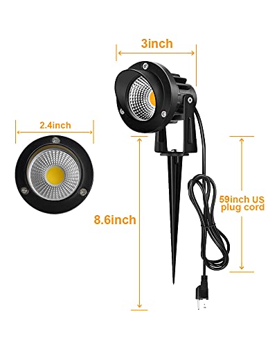 Romwish LED Landscape Spotlights, 10W Outdoor Spotlights for Yard, 3000K Warm White, 120V AC Spot Light with Ground Spike, Waterproof Landscape Lighting for House Garden Lawn Decorative - 2 Pack