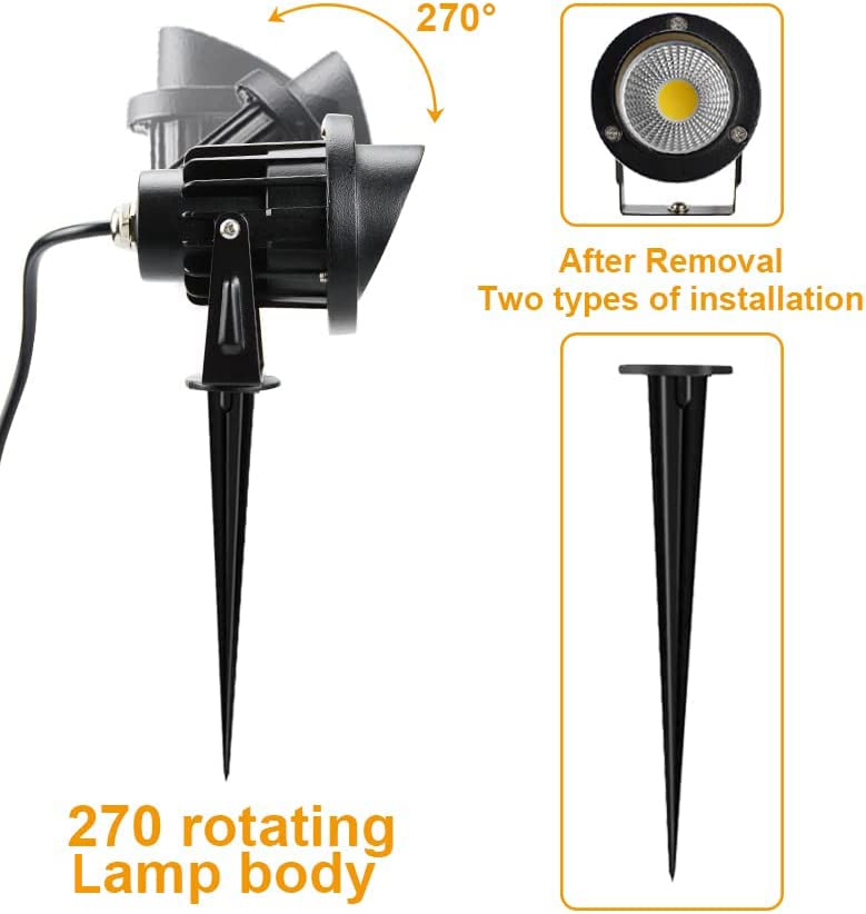 Romwish LED Landscape Spotlights, 10W Outdoor Spotlights for Yard, 3000K Warm White, 120V AC Spot Light with Ground Spike, Waterproof Landscape Lighting for House Garden Lawn Decorative - 2 Pack