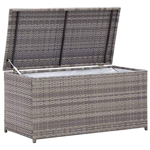 Large Poly Rattan Deck Box Outdoor Storage Boxes for Patio Furniture, Outdoor Cushions, Garden Tools and Pool Supplies-Waterproof,39.4"x19.7"x19.7" Gray