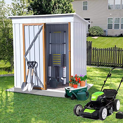 Shed GR 5 X 3 Feet Outdoor Storage Shed, Galvanized Metal Garden Shed with Lockable Door, Tool Storage Shed for Patio Lawn Backyard Trash Can
