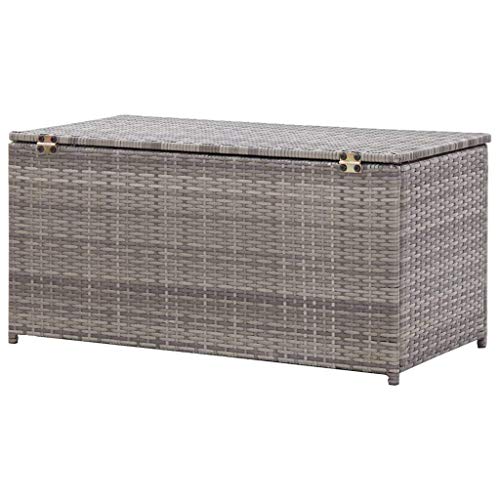 Large Poly Rattan Deck Box Outdoor Storage Boxes for Patio Furniture, Outdoor Cushions, Garden Tools and Pool Supplies-Waterproof,39.4"x19.7"x19.7" Gray
