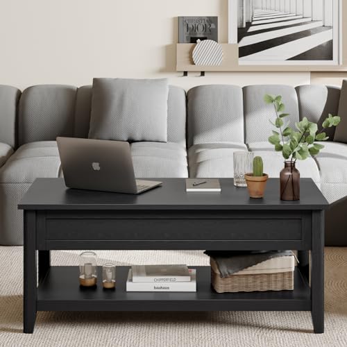 UpWiew Lift Top Coffee Table, 42" Lx19 Wx17 H Black