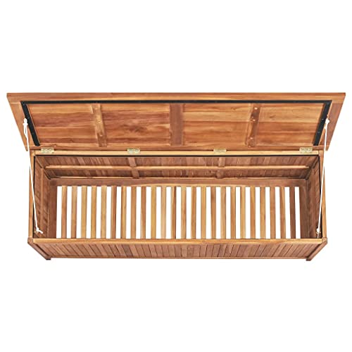 GOTOTOP Deck Box in Solid Teak Wood, Wooden Patio Storage Box Container, Garden Backyard Storage Bench for Outdoor Cushions Garden Tools,59.1"x19.7"x22.8"
